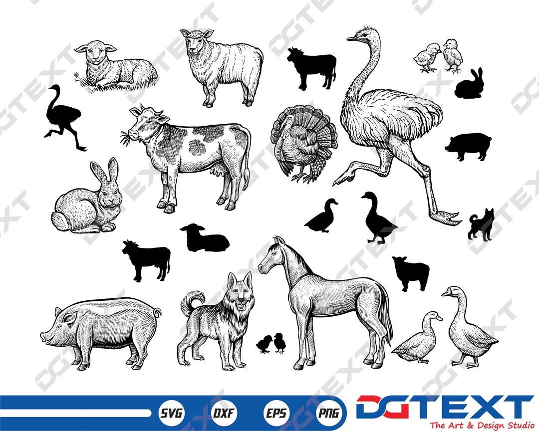 Farm Animals SVG, Farm Animals Vector, Silhouette, Cricut File, Clipart ...