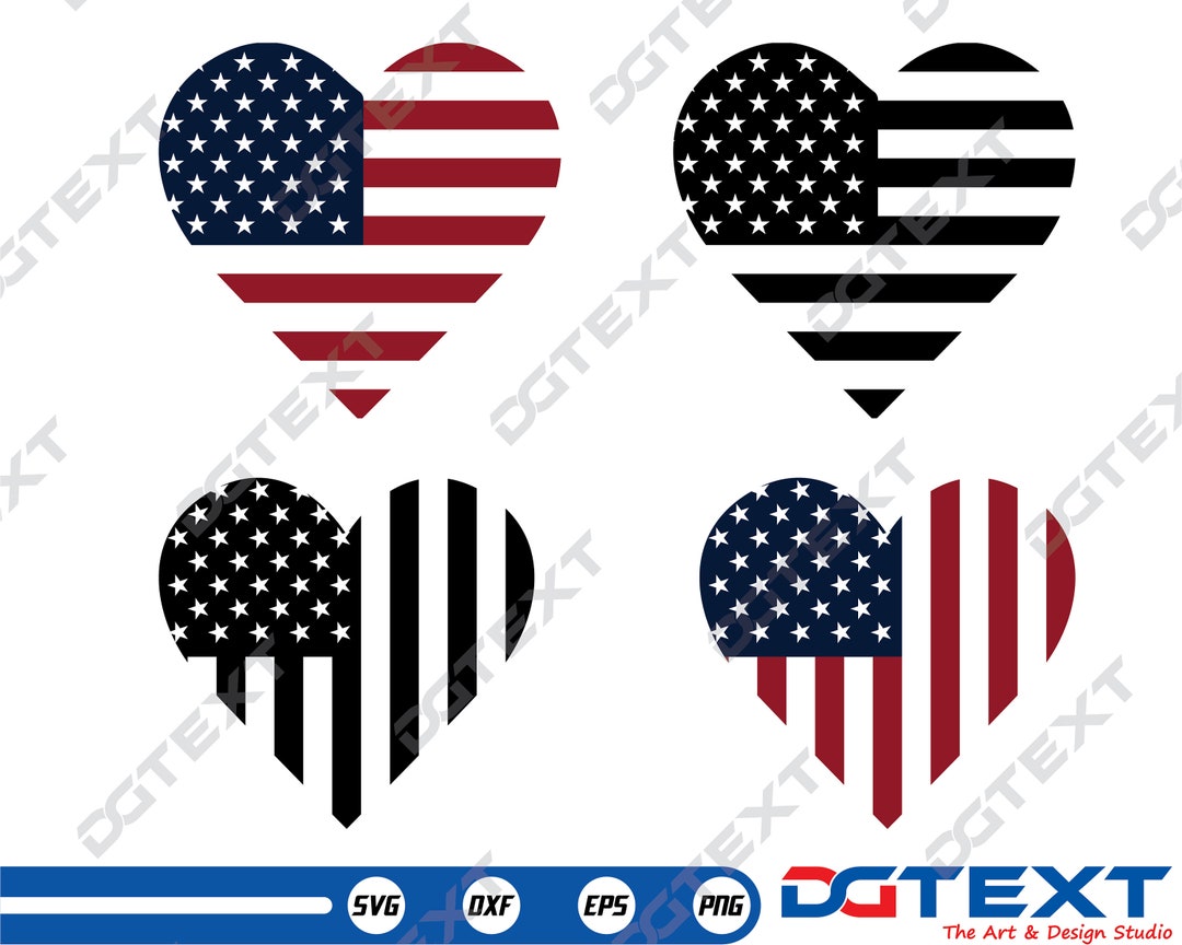 Heart America Flag SVG, Heart America Flag Vector, Silhouette, Cricut ...