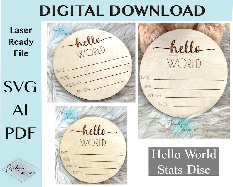 DIGITAL DOWNLOAD Svg Ai Pdf Laser Cut and Engrave File Hello World ...