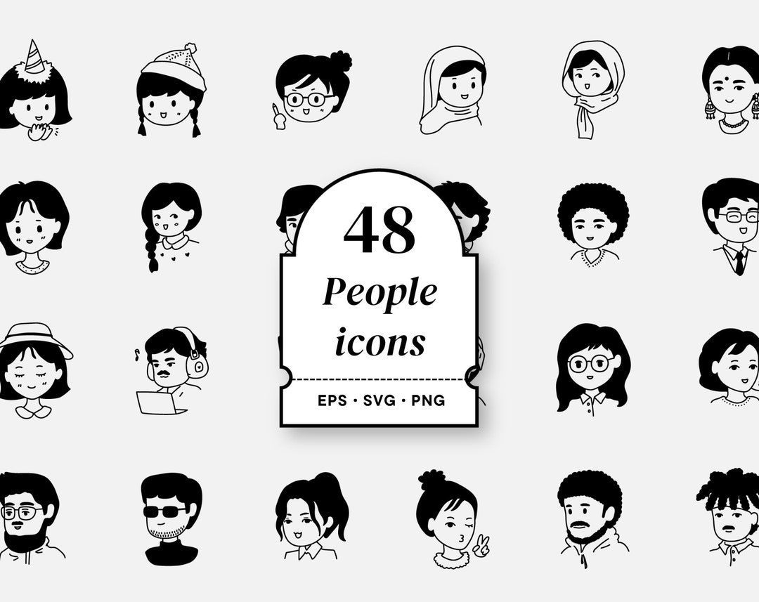 48 People Icons Set Clip Arts, Profile Avatar Logo Emoji Character ...