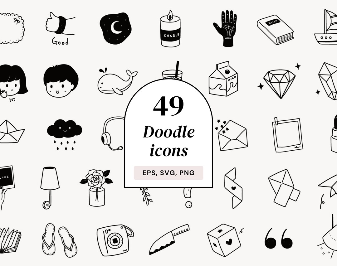 49 Black and White Doodle Icons Hand Drawn Doodle Collection - Etsy