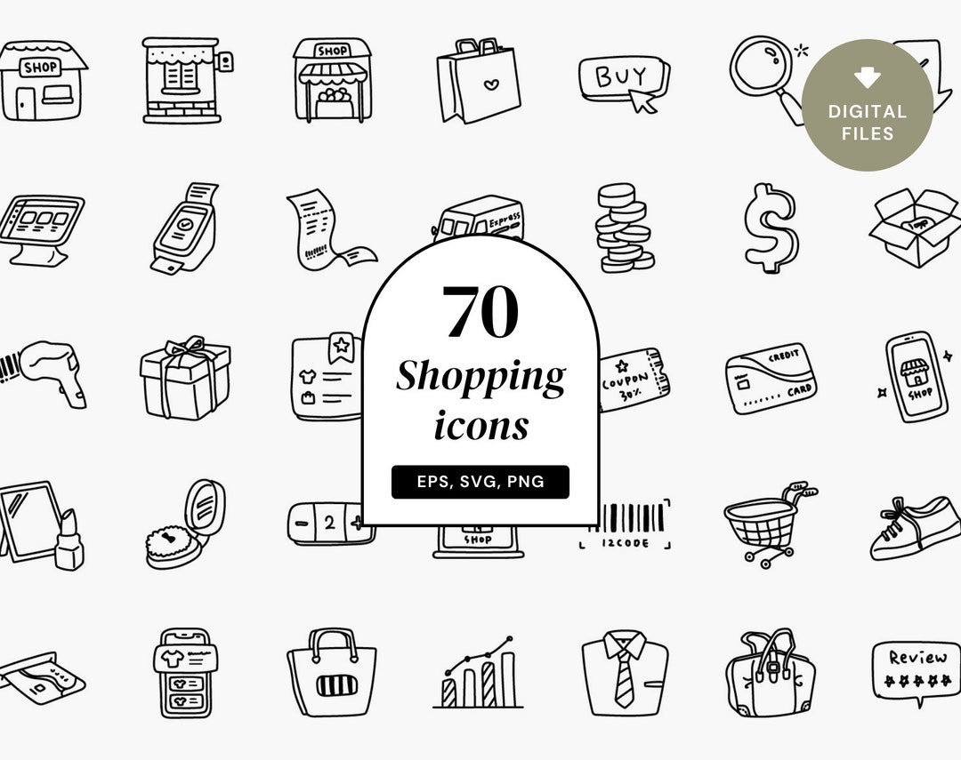 70 Black and White Shopping Doodle Icons Hand Drawn Doodle - Etsy