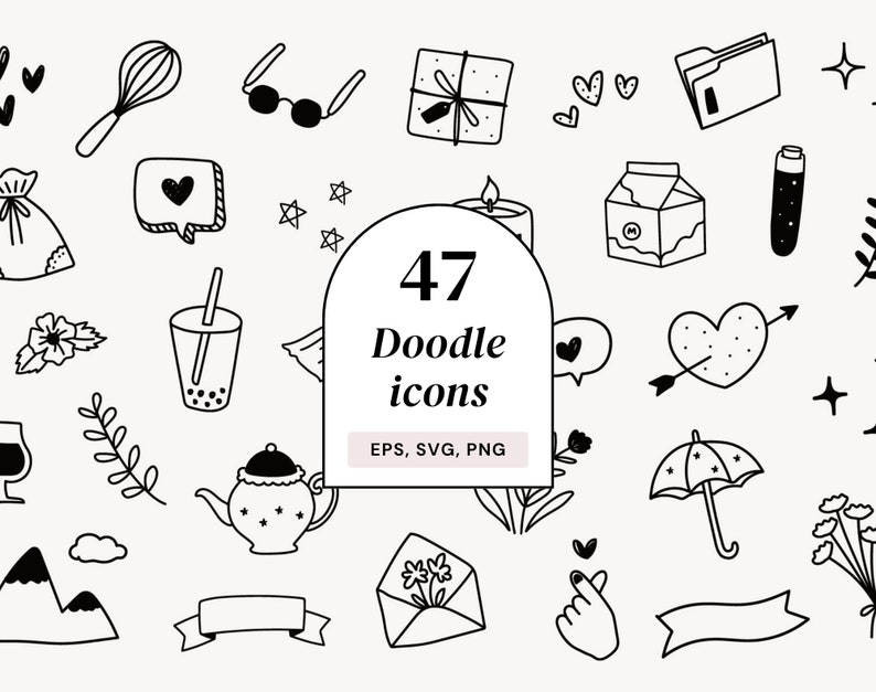 47 Black and White Doodle Icons Hand Drawn Doodle Collection - Etsy