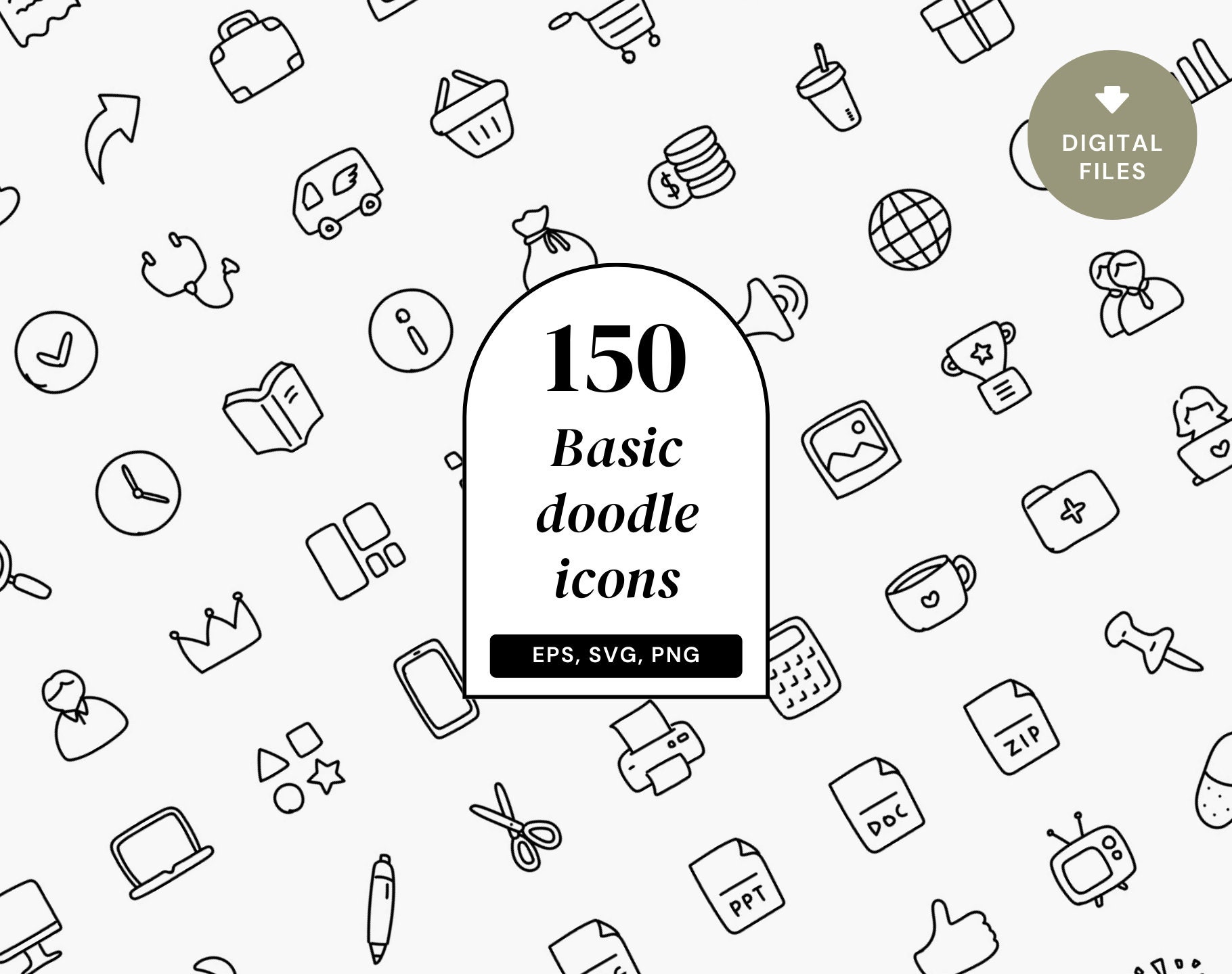 150 Black and White Doodle Icons Hand Drawn Doodle - Etsy