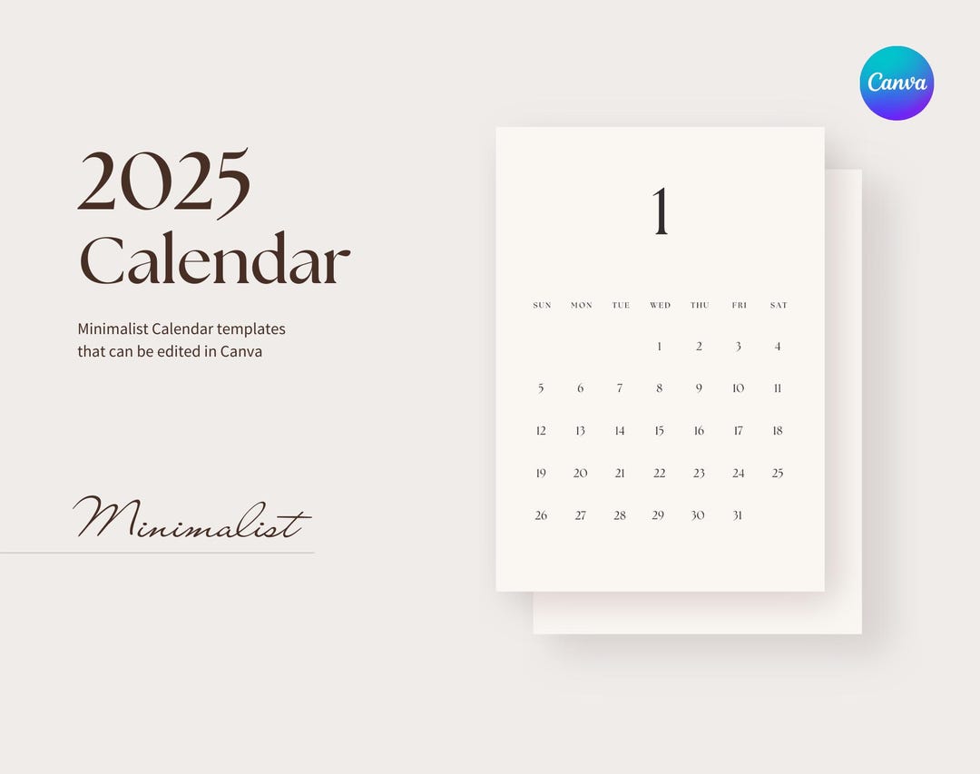 2025 Calendar Templates for Canva Simple Basic Style Minimalist Beige ...