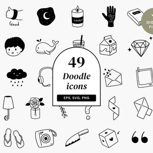 49 Black and White Doodle Icons Hand Drawn Doodle Collection - Etsy