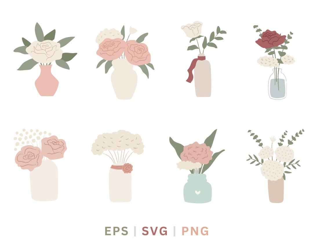 Flower Vases SVG: Floral Blossom Vector Clipart (digital Download ...