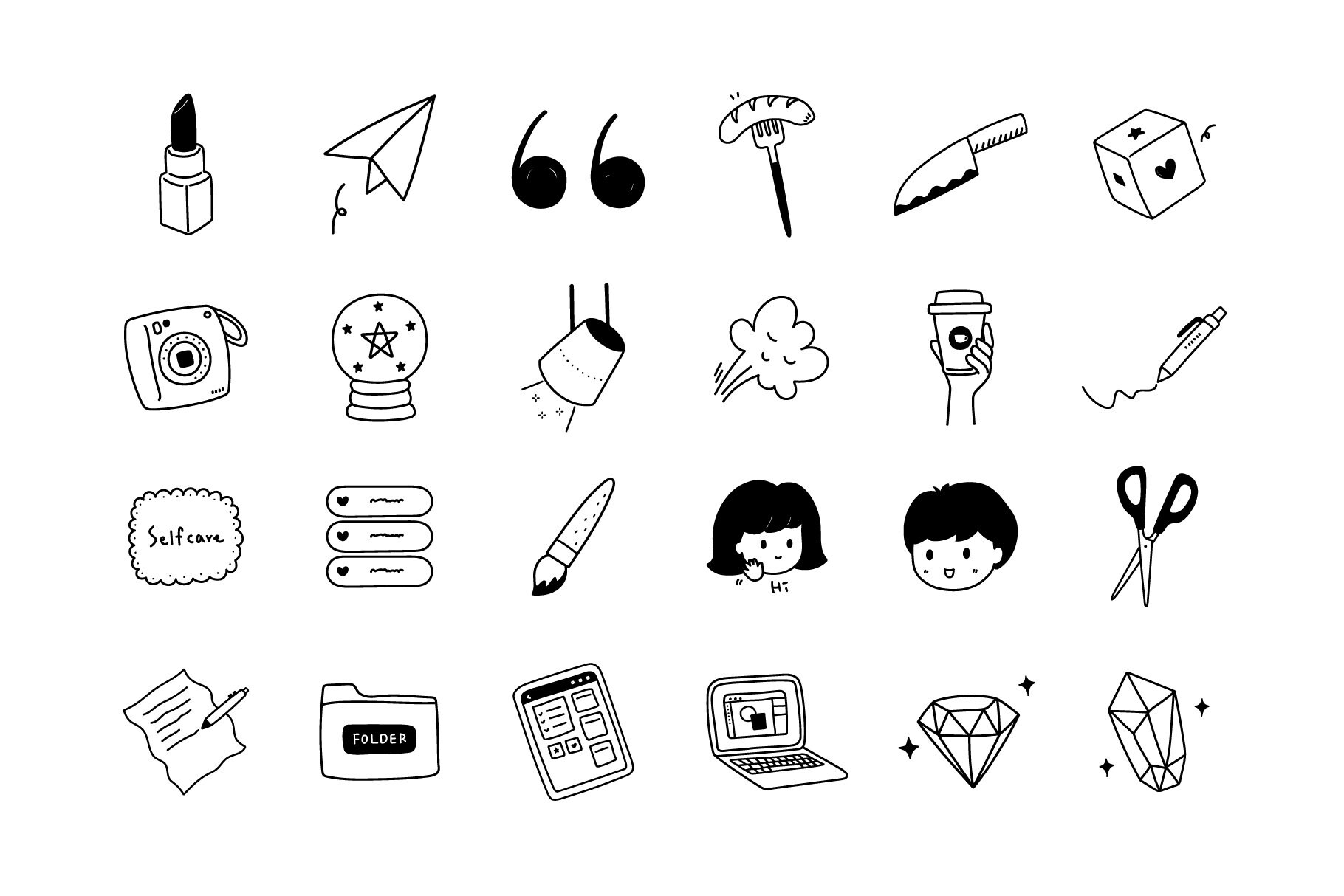49 Black and White Doodle Icons, Hand Drawn Doodle Collection, Pen ...