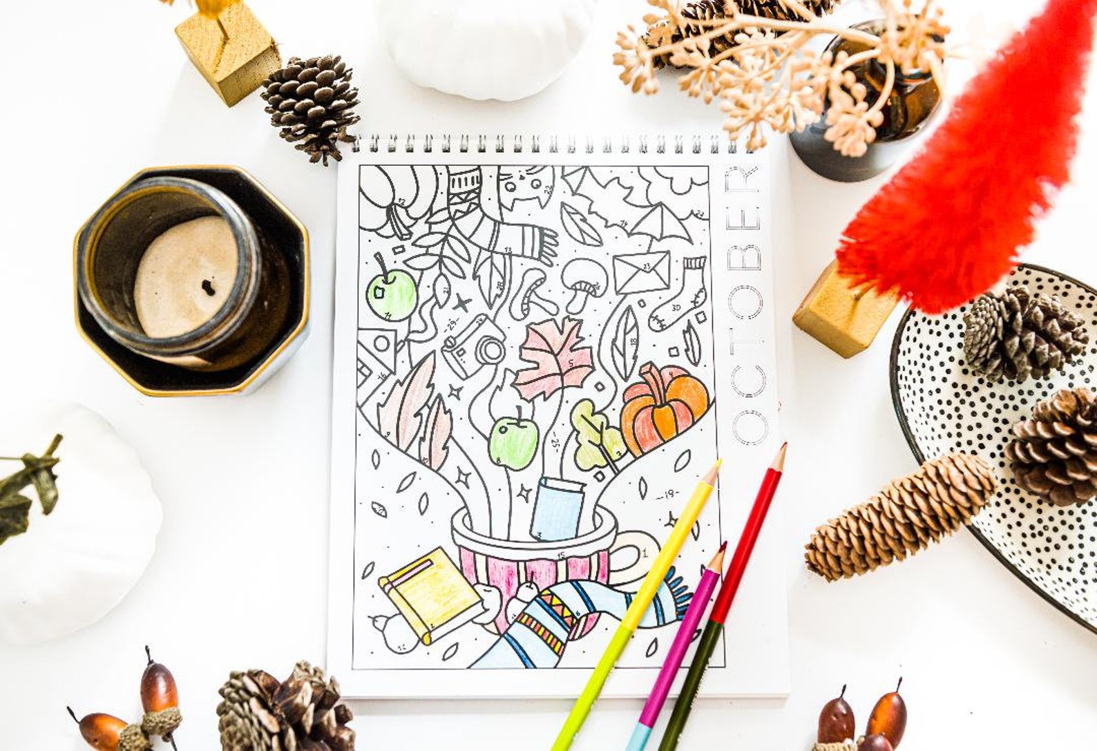 October Coloring Calendar: Fall Coloring Page (digital Download) - Etsy