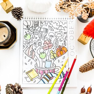 October Coloring Calendar: Fall Coloring Page (digital Download) - Etsy