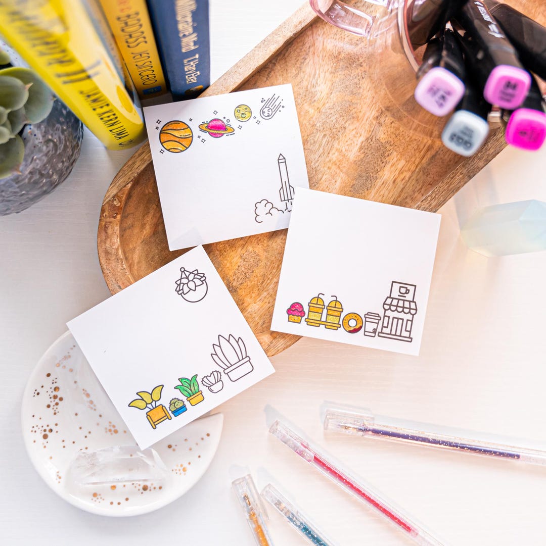 Color Your Own Sticky Notes: Outer Space, Houseplants, Coffee Shop - Etsy