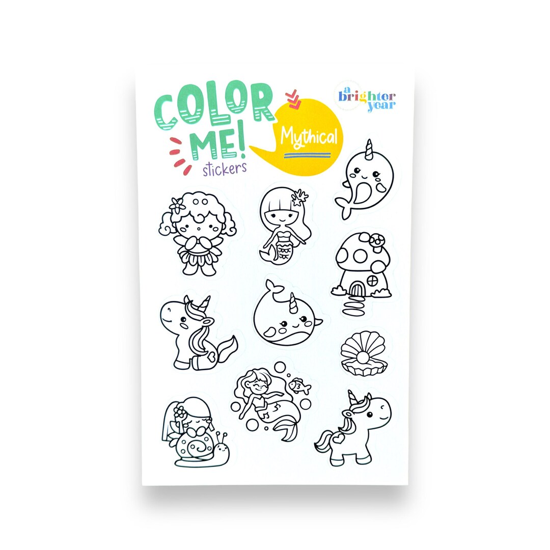 Color Your Own Mythical Stickers, Planner Stickers, Sticker Gift, Cute ...