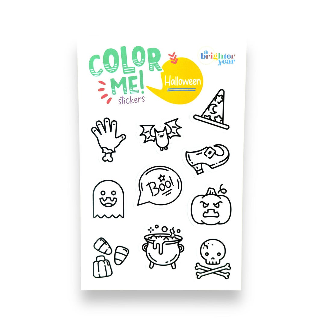 Color Your Own Halloween Stickers, Halloween Sticker Sheet, Planner ...