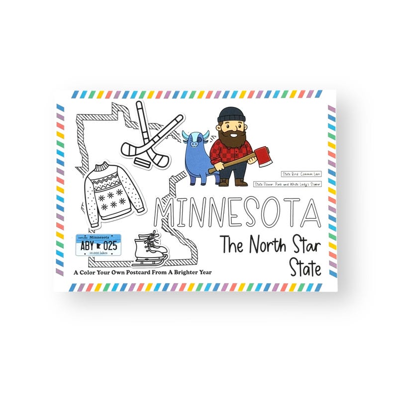 Color-your-own State Postcards: Roadtrip Souvenir (5x7) - Etsy