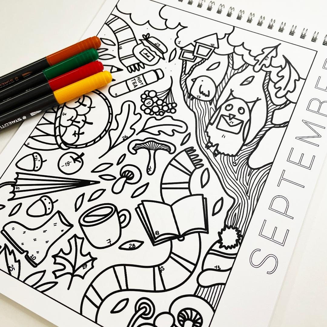 Digital Download September Coloring Calendar September | Etsy