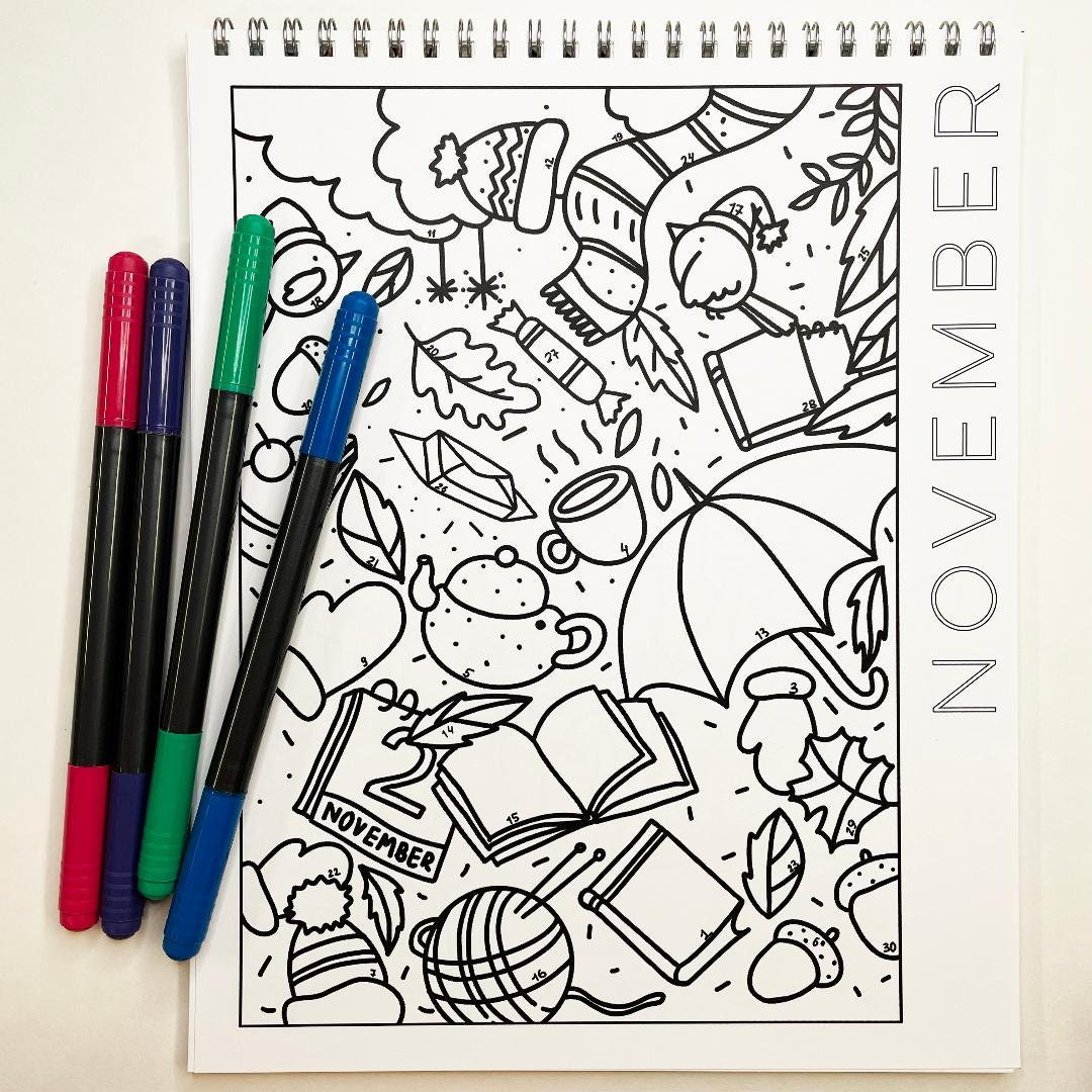 Digital Download - November - Coloring Calendar, November Coloring Page ...