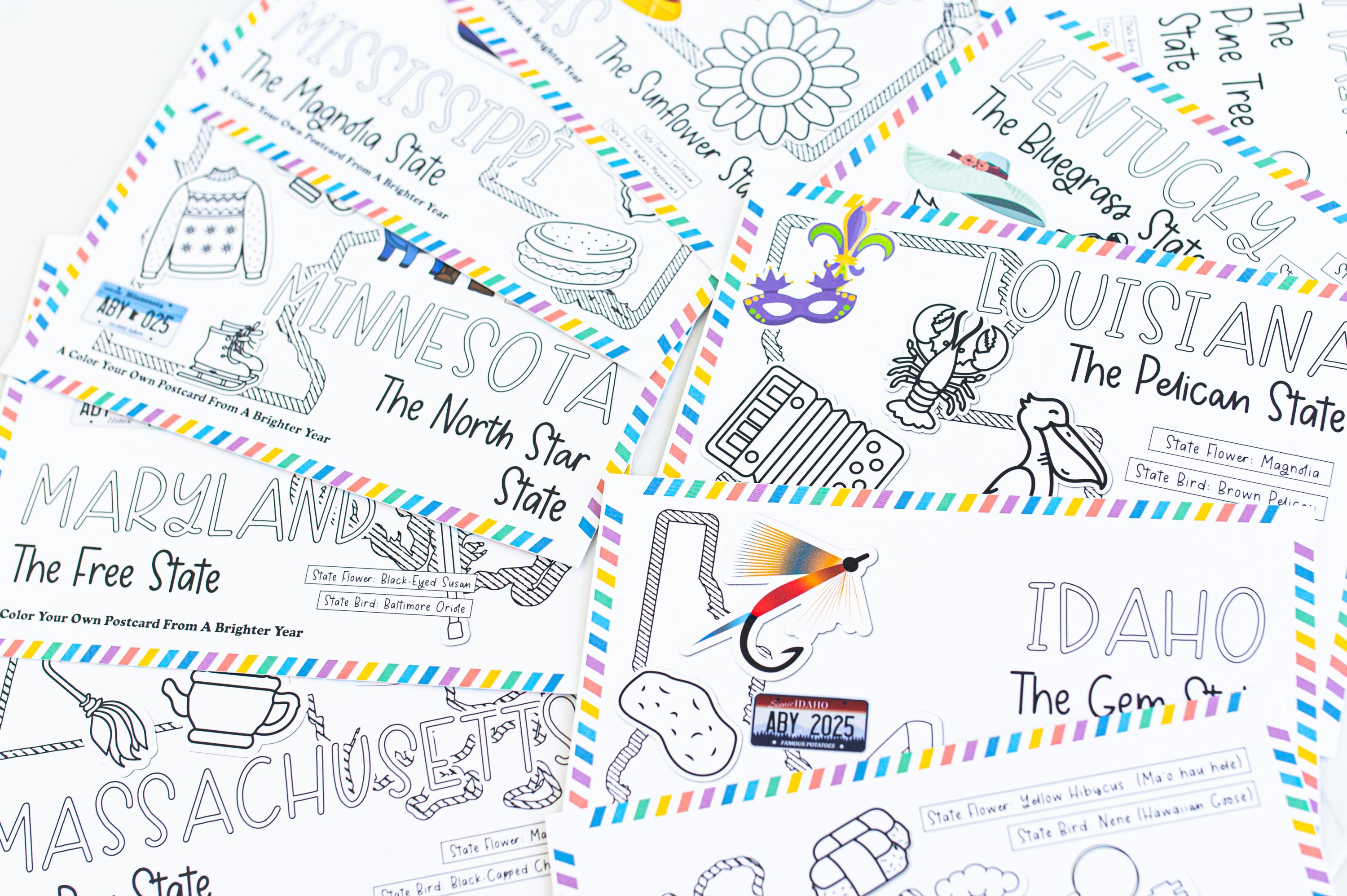 Color-your-own State Postcards: Roadtrip Souvenir (5x7) - Etsy