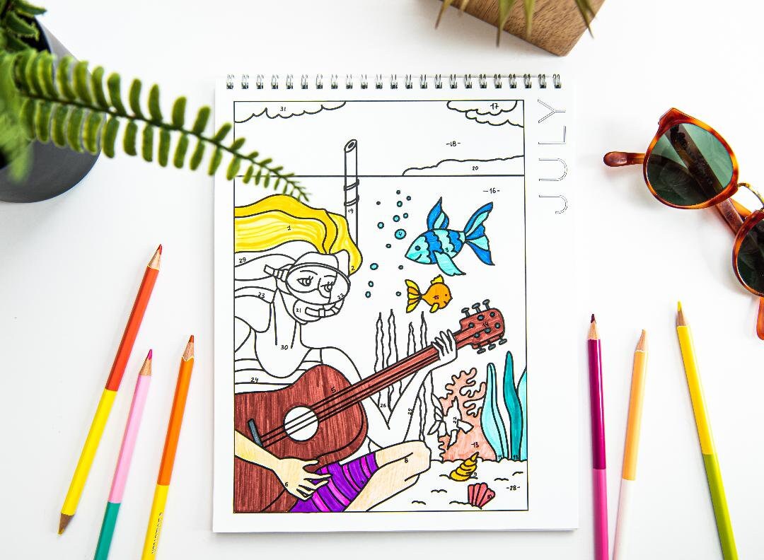 Digital Download - July - Coloring Calendar, July Coloring Page, Summer ...