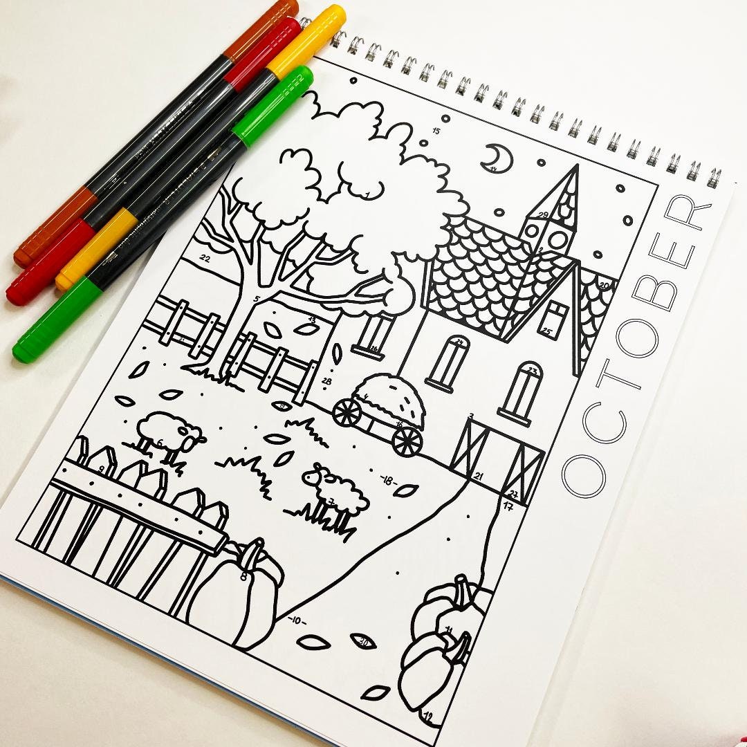 Digital Download October Coloring Calendar October | Etsy