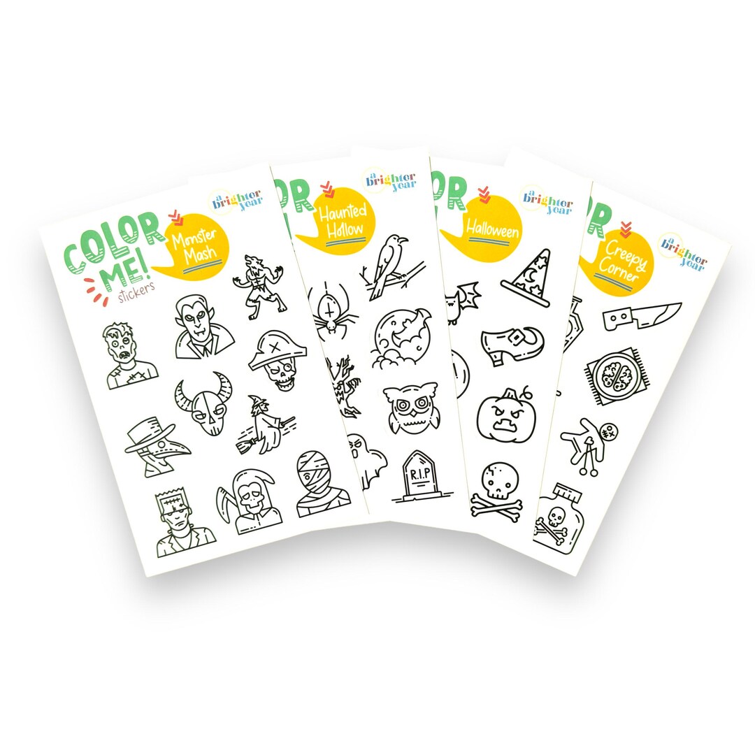 Color Your Own Halloween Stickers: Spooky Sticker Sheets Bundle - Etsy