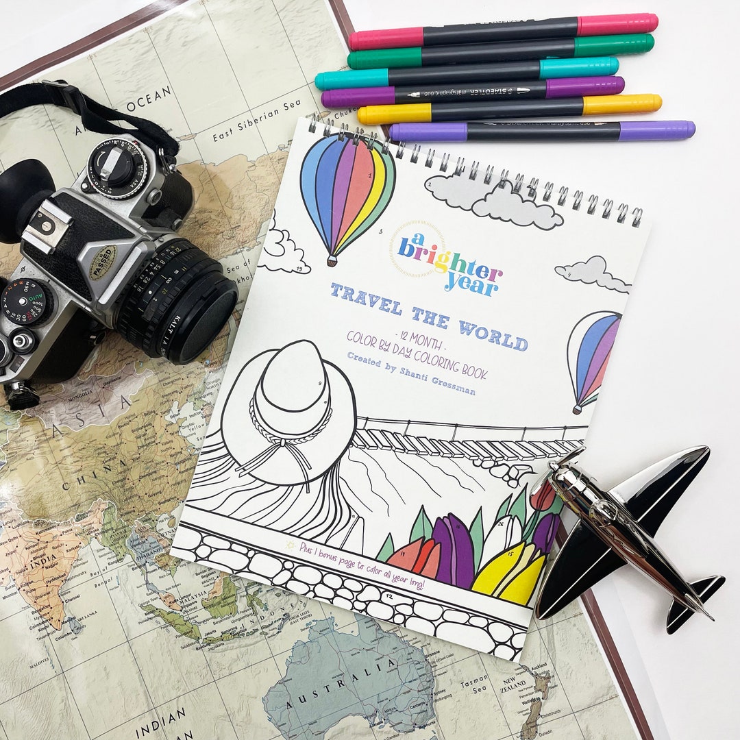 Travel the World 12 Month Coloring Book, Coloring Pages for Adults ...