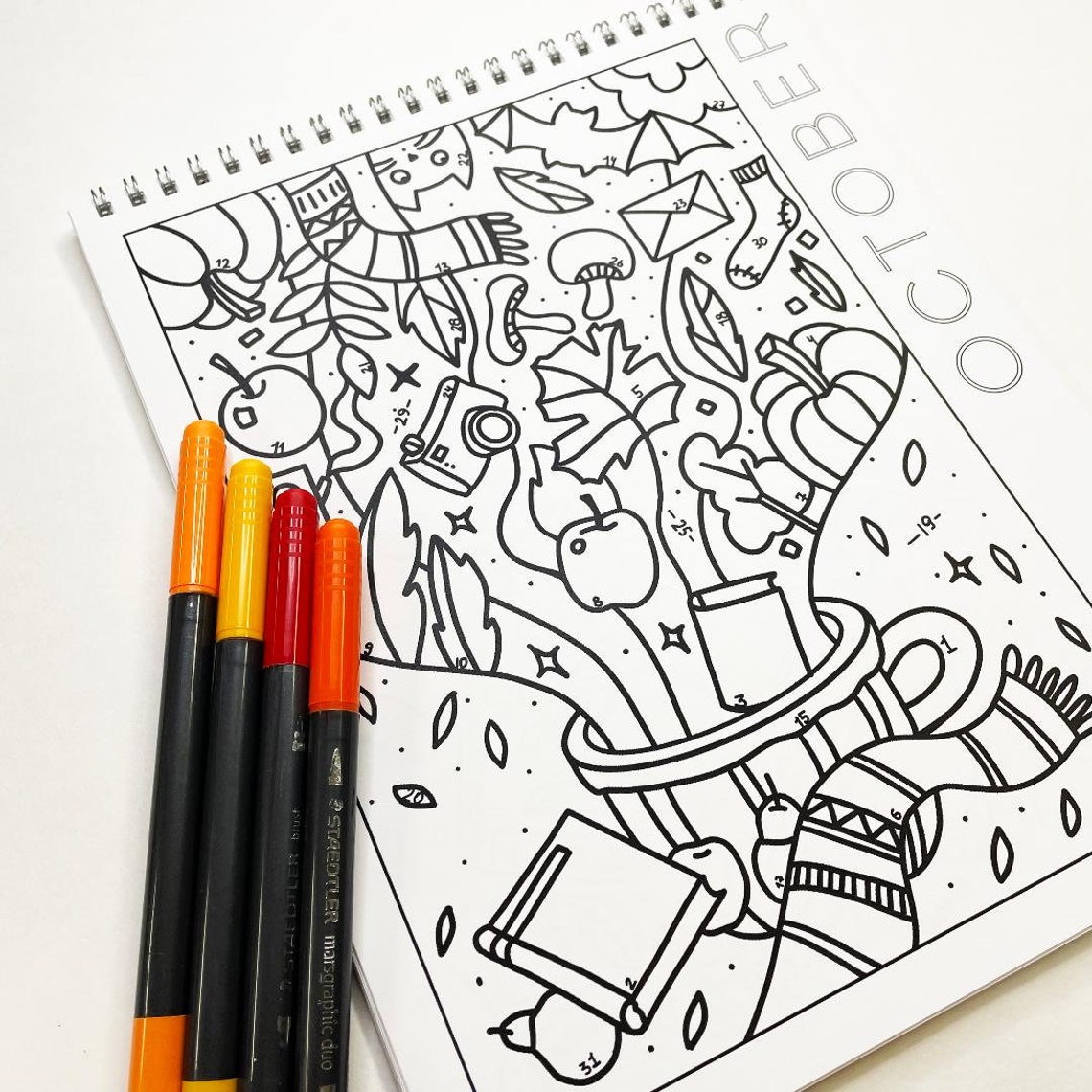 October Coloring Calendar: Fall Coloring Page (digital Download) - Etsy