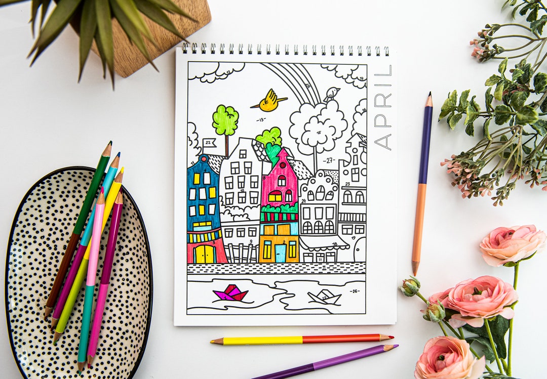Digital Download - April Coloring Calendar, April Coloring Page ...