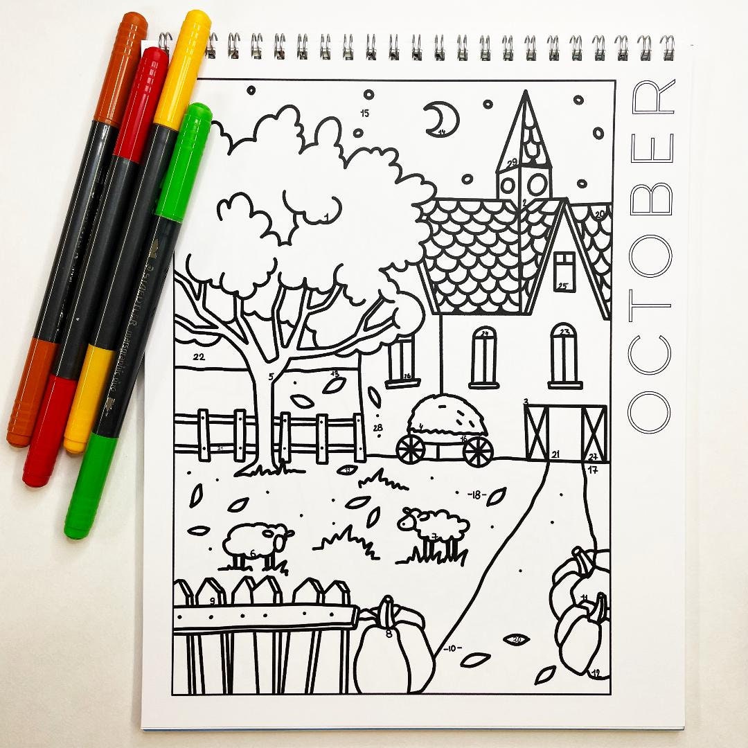 October Countdown Coloring Calendar: Fall Coloring Page (digital ...
