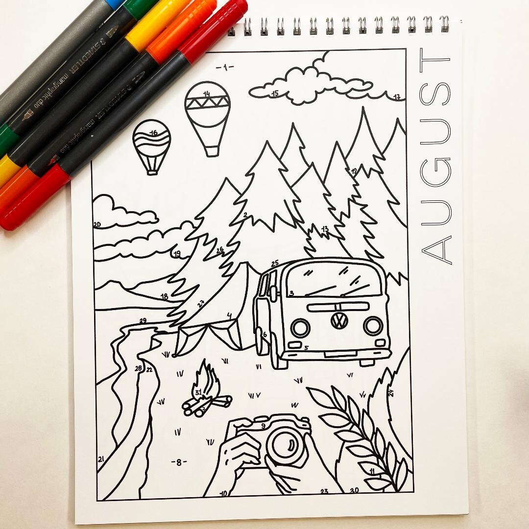 August Coloring Calendar: Summer Countdown Page (digital Download) - Etsy