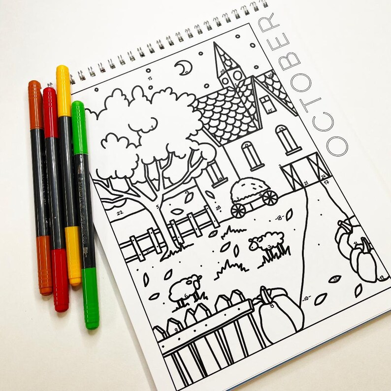 October Countdown Coloring Calendar: Fall Coloring Page (digital ...