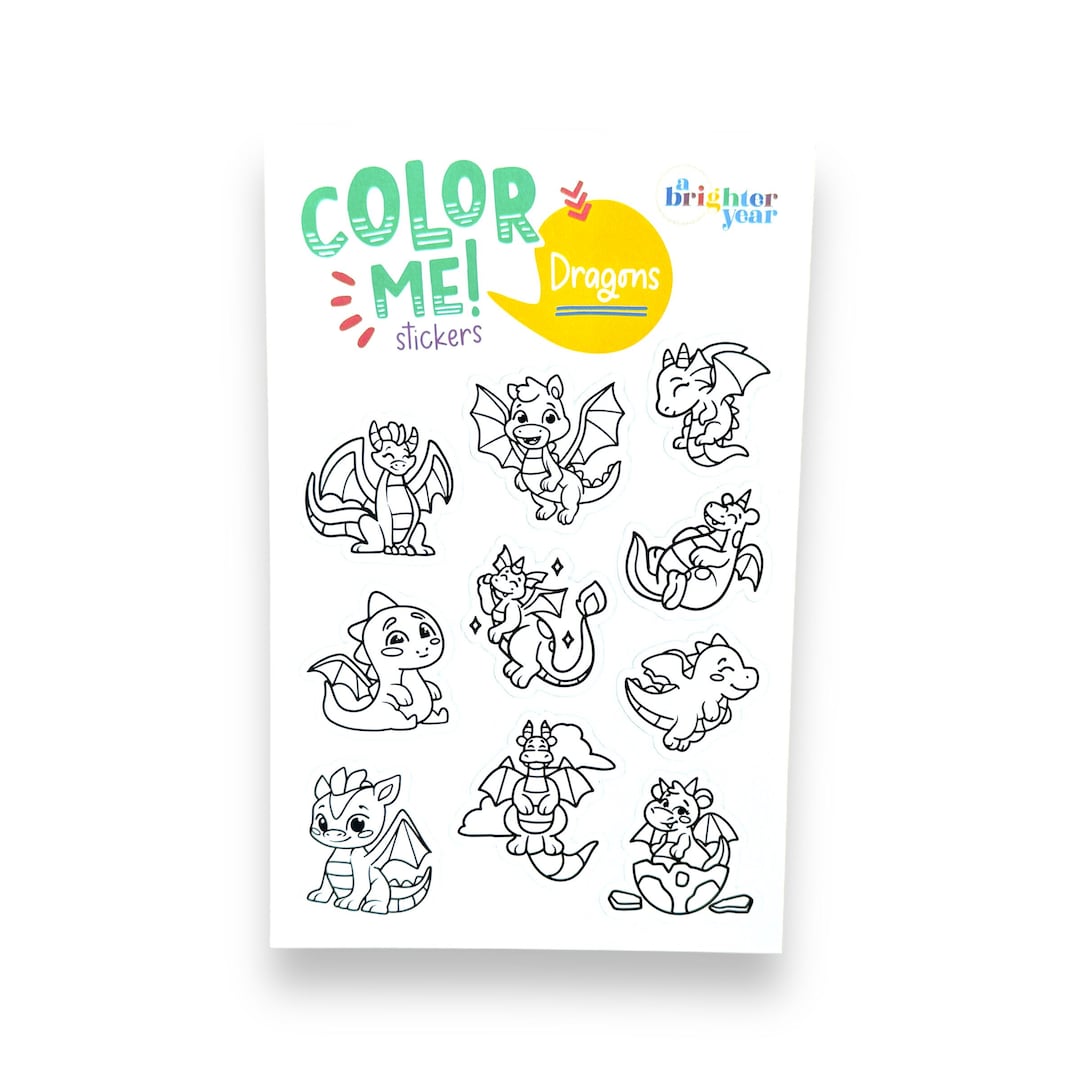 Color Your Own Dragons Stickers, Planner Stickers, Sticker Gift, Water ...