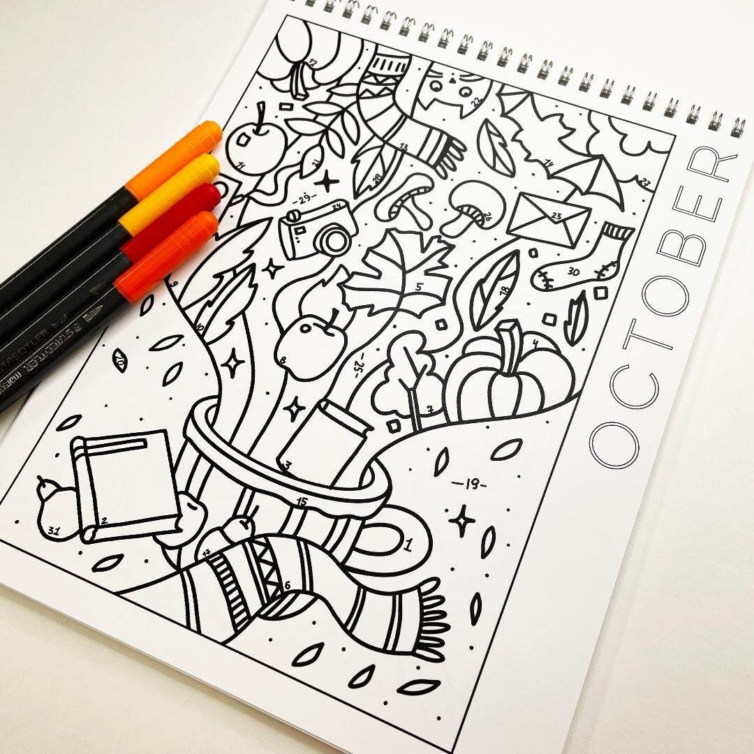 Digital Download October Coloring Calendar October - Etsy