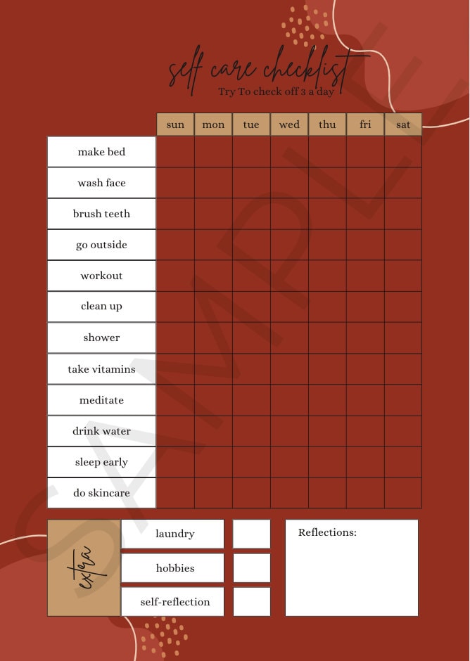 Digital Daily Self Care Checklist Workbook Printable That Girl Planner ...