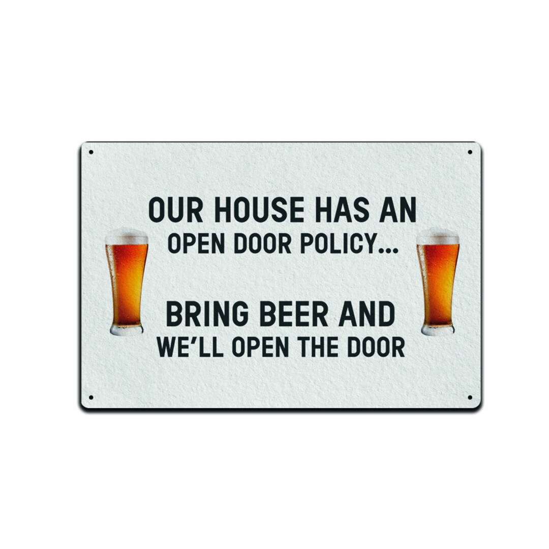Funny Bar Sign: Open Door Policy, Bring Beer (12x8 In) - Etsy