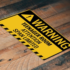 Warning Teenagers Room Attention Limited Teenager Kids Bedroom Wall ...