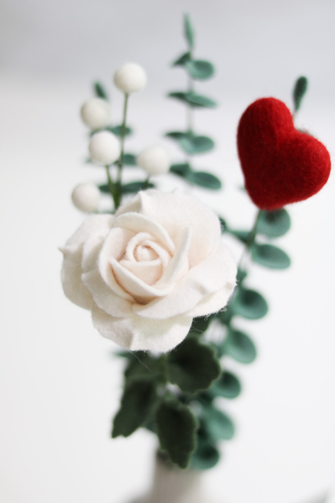 White Rose and Heart Felt Flower Bouquet, Floral Gift, Flowers Bouquet ...