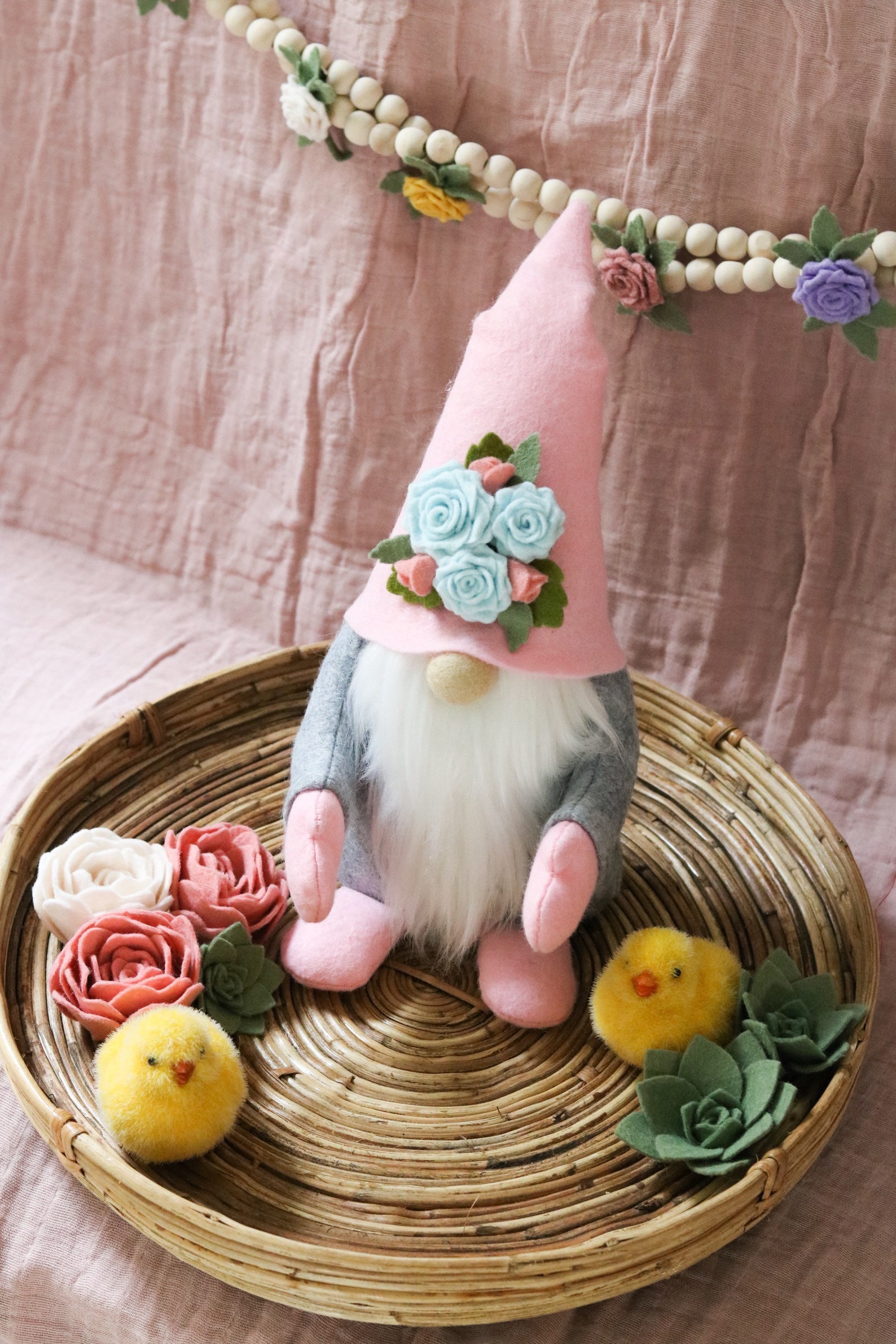 Baby Pink Spring Gnome gnome Scandinavian Gnome Floral - Etsy
