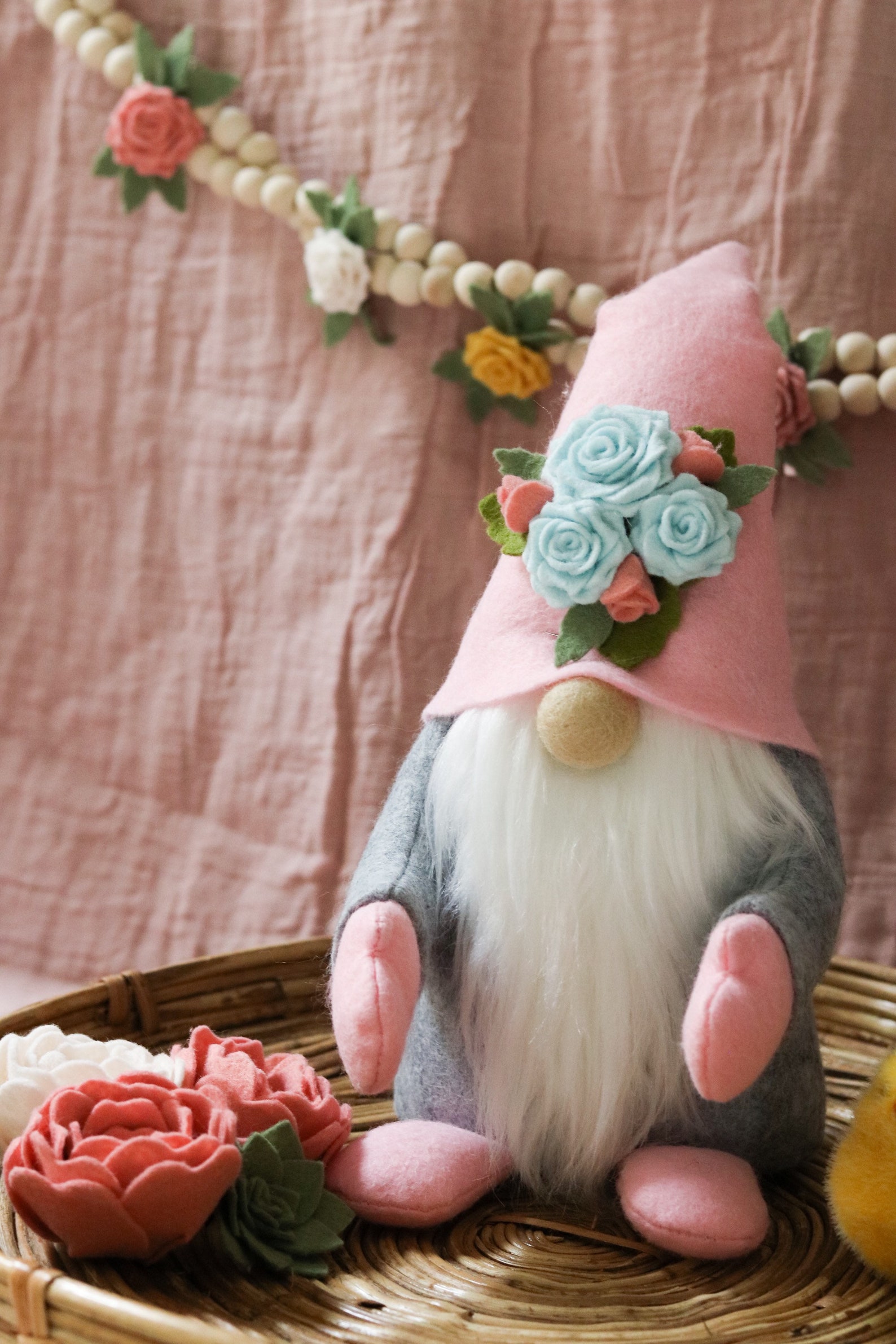 Baby Pink Spring Gnome gnome Scandinavian Gnome Floral - Etsy