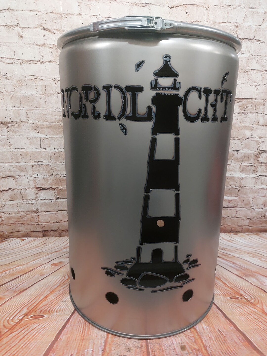 Fire Barrel With - Nordlicht Lighthouse - Motif, Made of NEW 200L Oil ...