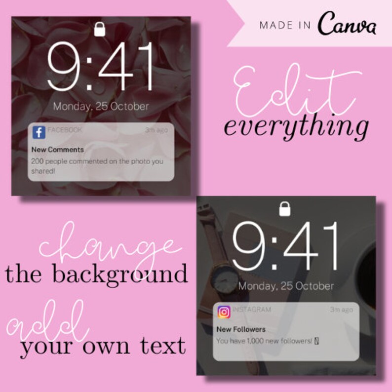 4 Editable iPhone Notification Lockscreen Canva Instagram Templates ...