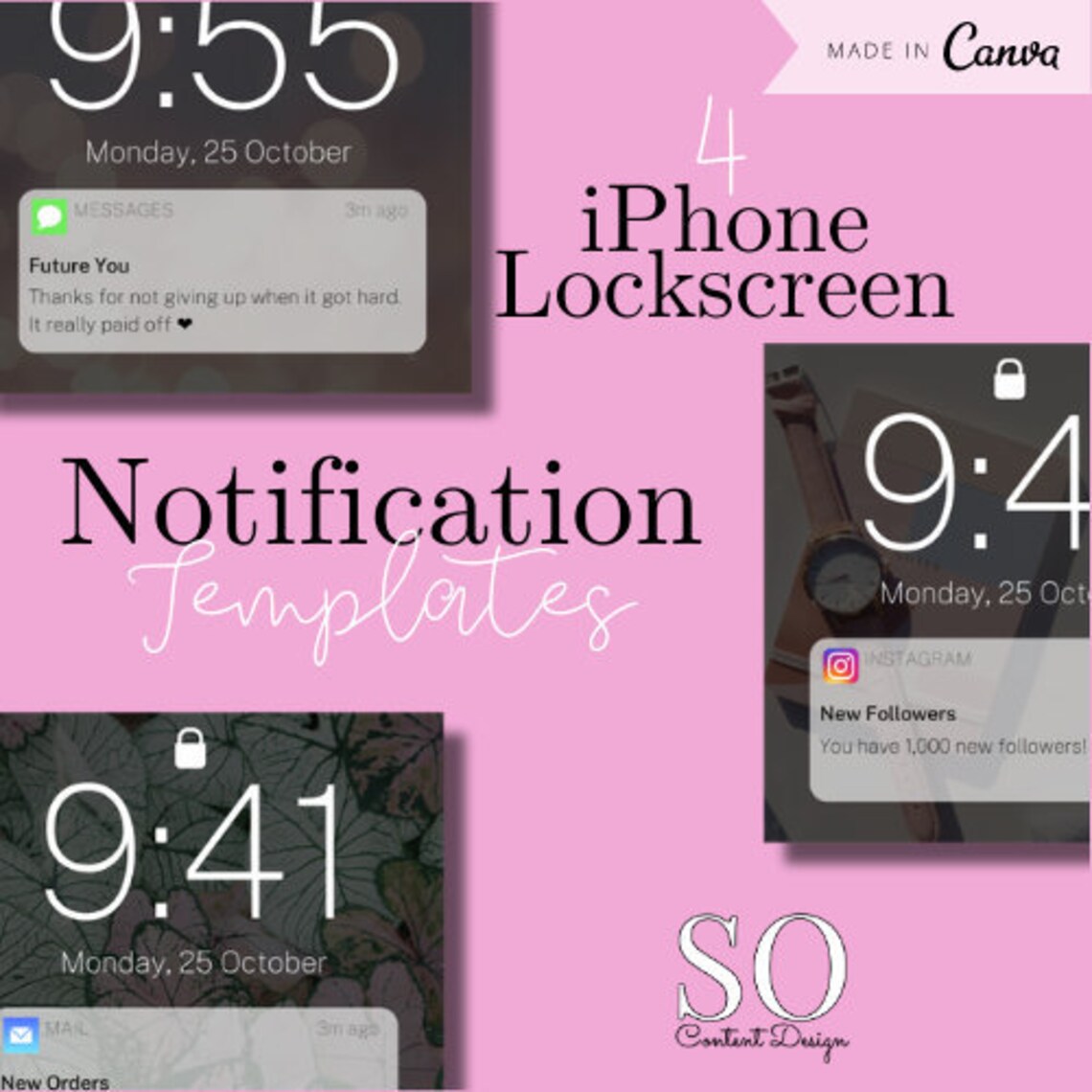 4 Editable iPhone Notification Lockscreen Canva Instagram Templates ...