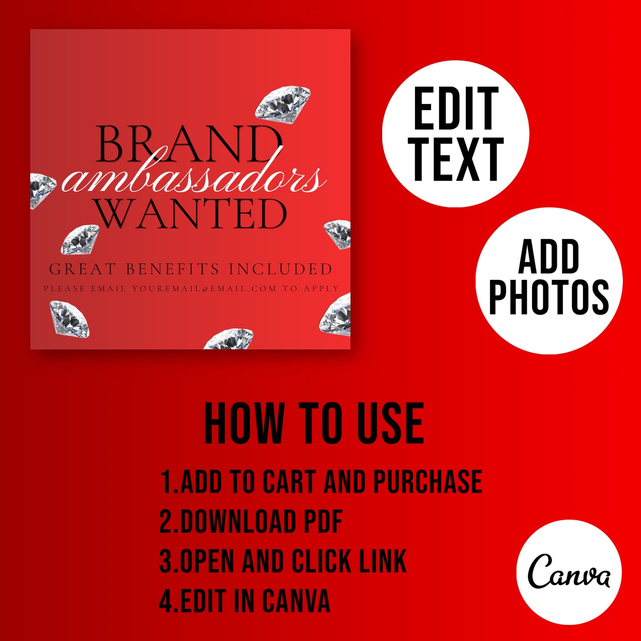 Brand Ambassador Flyer Editable Canva Instagram Template, Red and ...