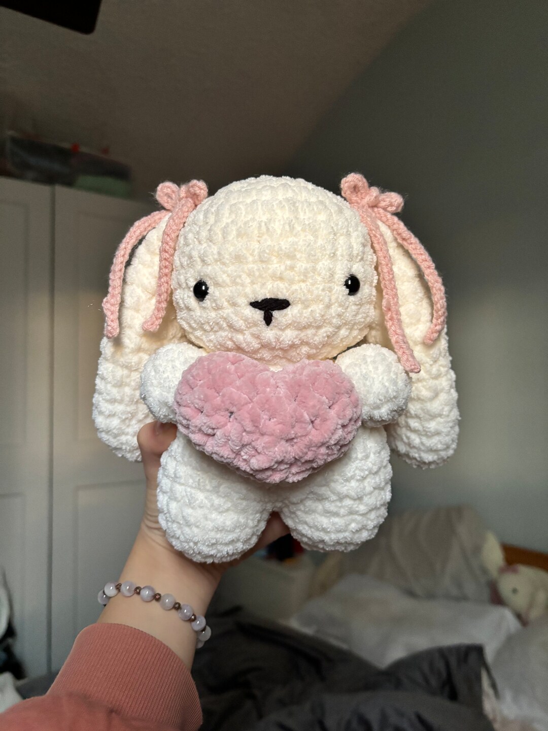 Mini Crochet Bunny Plushie Holding a Heart | Super Soft Bunny Plushie ...