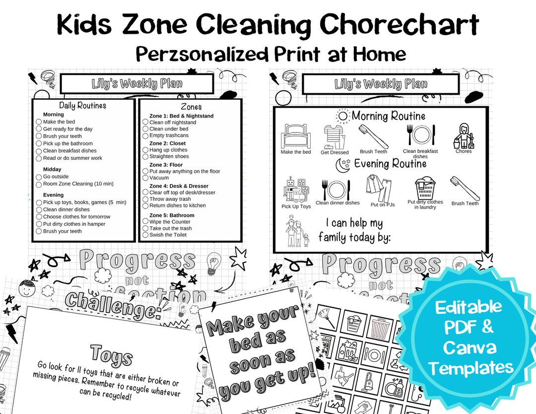 Kids Zone Cleaning Chore Chart, Flylady Kids Printables, Visual Chore ...
