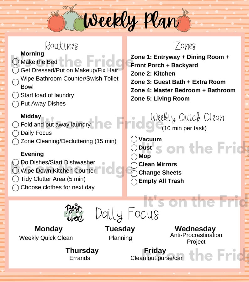 Printable Cleaning Checklist, Fly Lady Planner, Zone Cleaning Schedule ...