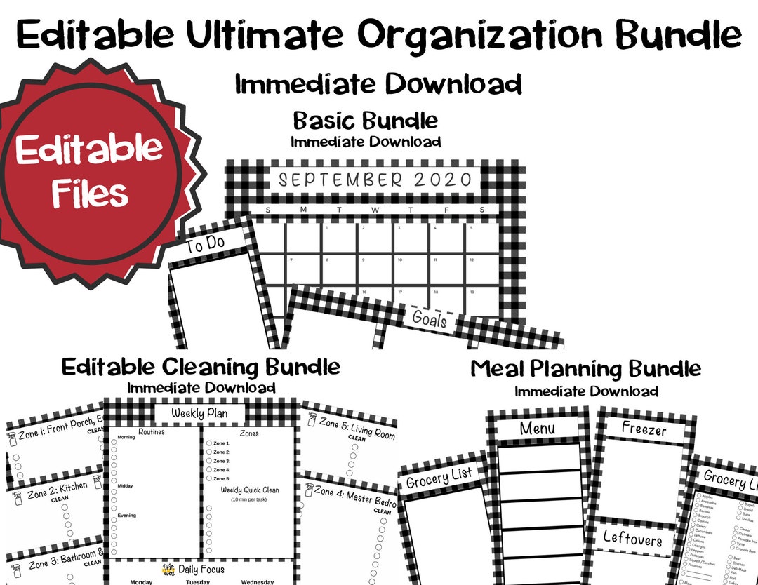 Editable Printable Organization Bundle, Meal Planning, Cleaning Routine ...
