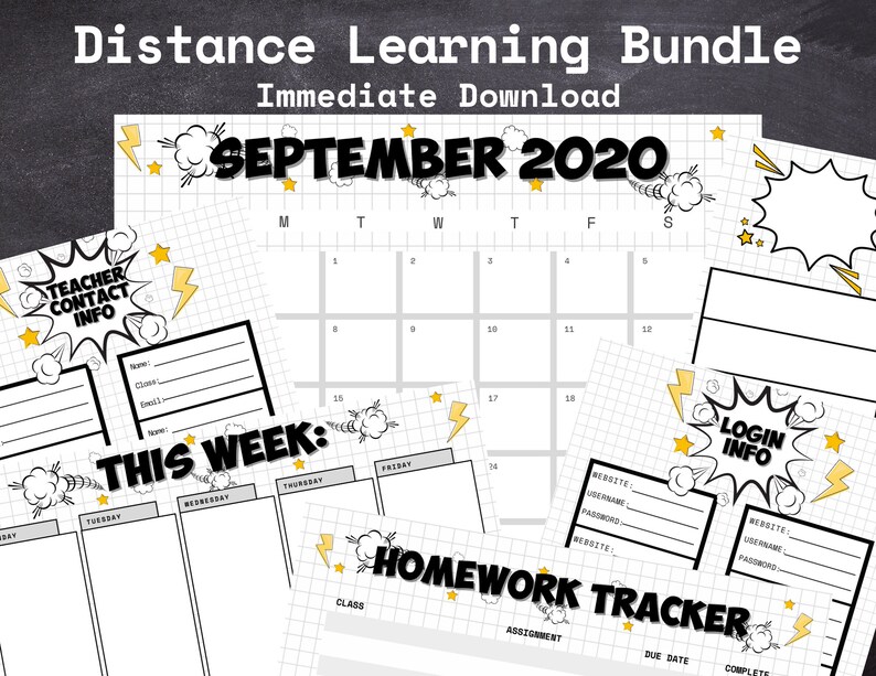 Printable Distance Learning Organization Bundle, Calendar, Password ...