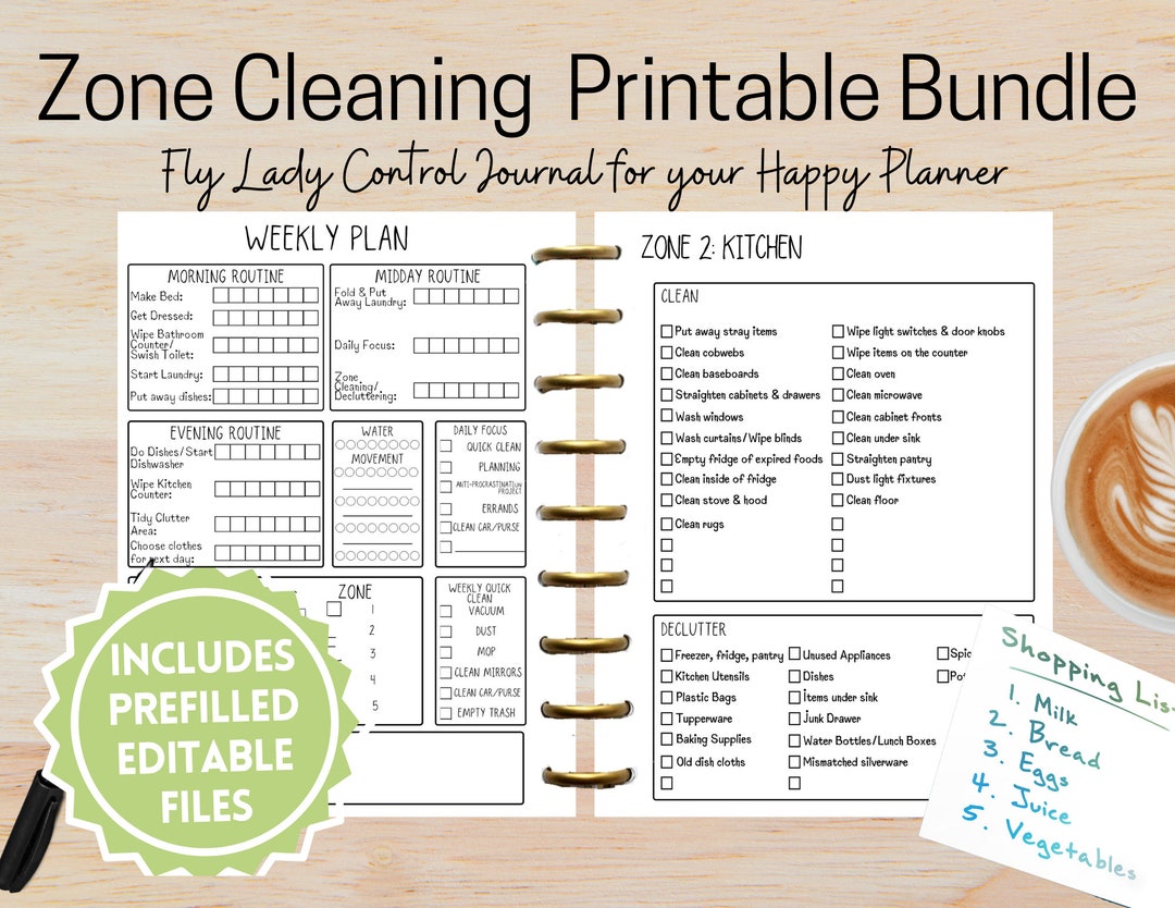 Printable Fly Lady Control Journal, Happy Planner, Zone Cleaning ...