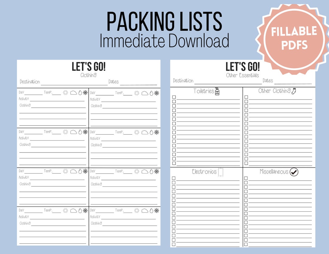 Editable Packing List, Kids Packing, Adult Packing, Pet Packing, Daily ...