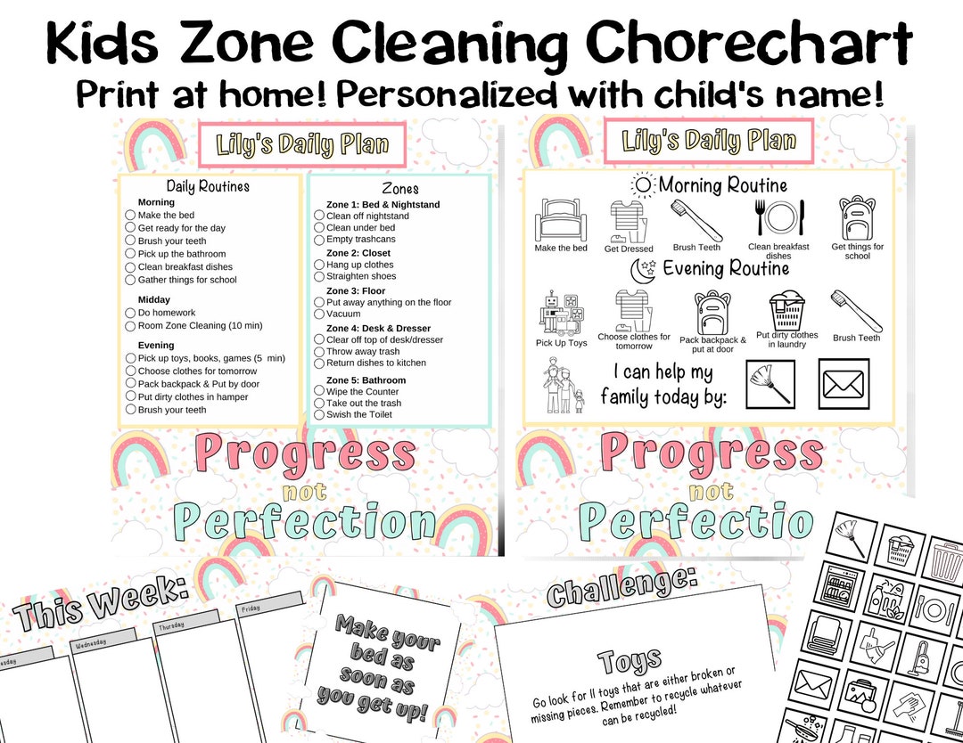Kids Zone Cleaning Chore Chart, Flylady Kids Printables, Visual Chore ...